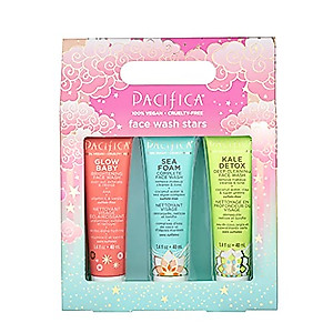 Pacifica Beauty Face Wash Trial Set, Travel Size Toiletries, Sea Foam, Glow Baby, Kale Detox Cleanser, Holiday Gift Set, Skincare Stocking Stuffer, Coconut and Vitamin C, Vegan, 3 Count