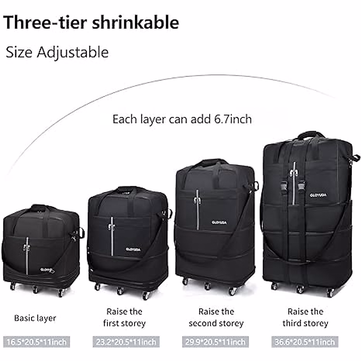 Gloyuda Expandable Foldable Luggage, 36'' Suitcase With Spinner Wheels, Rolling Duffel Travel Bag, Collapsible Luggage, With 2 Luggage Handle Wrap and 2 Fixing Straps, 1 Shoulder Strap (Black)