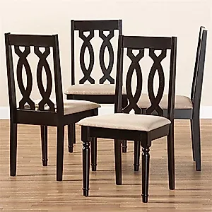 BOWERY HILL 17.9" Modern Oak Wood Dining Chair in Espresso/Sand (Set of 4)
