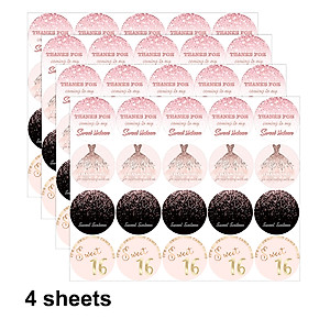 80 Sweet Sixteen Thank You Stickers, 2 Inch Sweet 16 Stickers Labels, Sweet 16th Birthday Party Favor Decorations