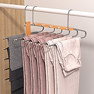 Pants Hangers Space Saving 2 Pack, Non Slip Closet Hangers for Men Women, CANAGROW 5 Layers Multifunctional Closet Organizer Pants Rack Holder for Pants Jeans Scarf Trousers Scarves Ties