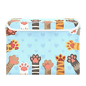 Kigai Storage Basket Cute Paws Storage Boxes with Lids and Handle, Large Storage Cube Bin Collapsible for Shelves Closet Bedroom Living Room, 16.5x12.6x11.8 In