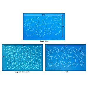 Full Line Stencil 3-Pack Edge to Edge - Cloudy Skies, Large Stipple Meander, & I Love It - Continuous Line Templates for Free Motion Quilting, Domestic Machine, Hand, Long-Arm Quilting