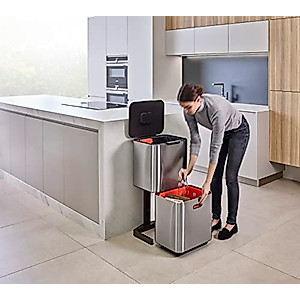 Joseph Joseph Totem Max 60 Liter Waste Separation and Recycling Kitchen Trash Can with Odor Filter and Removable Food Waste Caddy, Stainless Steel