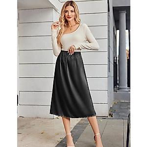 Avidlove Women's Flare 36" Long Satin Half Slip with Lace Trim(Black,L)
