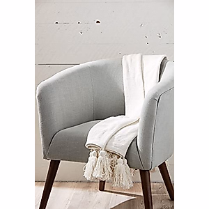 Mud Pie Woven Tassel White Throw Blanket, 50" x 61"