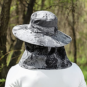 UPF 50+ Sun Fishing Hat for Men Women Wide Brim Hat with Detachable Face Cover & Neck Flap