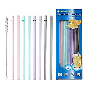 17 Packs - Two Wides 10.5inch Plastic Straws Reusable,Long straws for Tumbler/Smoothies/Milkshakes, Straws cleaner, unbreakable BPA free Hard Plastic Straws with Cleaning Brush, Kids Straws