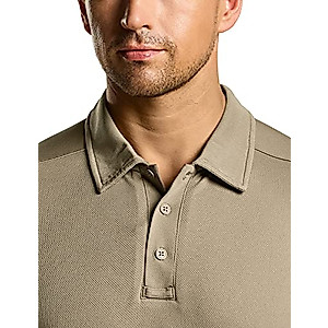 CQR Men's Polo Shirt, Long and Short Sleeve Tactical Shirts, Dry Fit Lightweight Golf Shirts, Outdoor UPF 50+ Pique Shirt, Frost Essential Khaki, Small