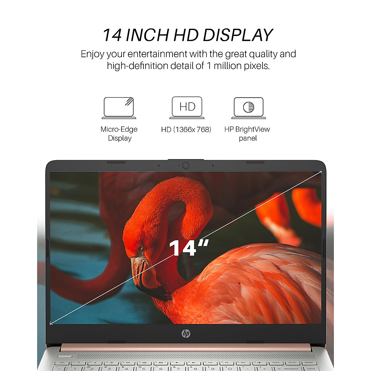 HP 2023 Newest 14 Inch Laptop Students Business, Intel Quad-Core Processor, 16GB RAM, 192GB Storage(64GB eMMC+128GB Micro SD), 12H Battery Life, Webcam, HDMI, WiFi, Win 11 S, Bundle with JAWFOAL