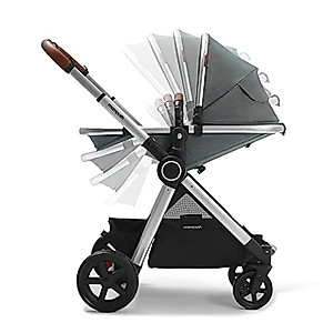 Mompush Ultimate2 Baby Stroller, Premium Convertible Full-Size Bassinet Stroller for Toddler, Newborn Stroller with Reversible Seat, One Hand Recline Pushchair Pram, Car Seat Adapter Included