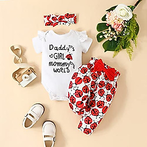 AMAWMW Newborn Baby Girl Ladybug Outfit Ruffle Romper Ladybug Pants Infant Summer Fall Clothes Set Baby Girl Gifts