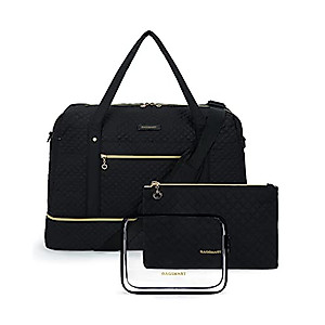 BAGSMART Travel Duffle Bag 3 Pcs Set Weekender Overnight Bag for Women with Makeup Bag & Clear Toiletry Bag, Carry On Bag with Shoe Compartment for Travel, Business Trips(Black)