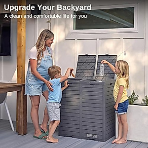 EAST OAK 76 Gallon Outdoor Trash Can, Waterproof Resin Garbage Can with Tiered Lid and Drip Tray, Outside Trash Bin for Patio, Kitchen, Backyard, Deck, Gray