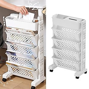 Tnfeeon Movable Bookshelf, Large Capacity Plastic Compact Stable Structure Storage Organizer Shelf for Office (5 Layer)