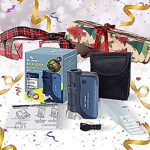 Pocket Microscope 60X-120X, Portable Handheld Microscope for Kids, Mini Microscope with 5pcs Microscope Slides for Learning, Education and Exploring