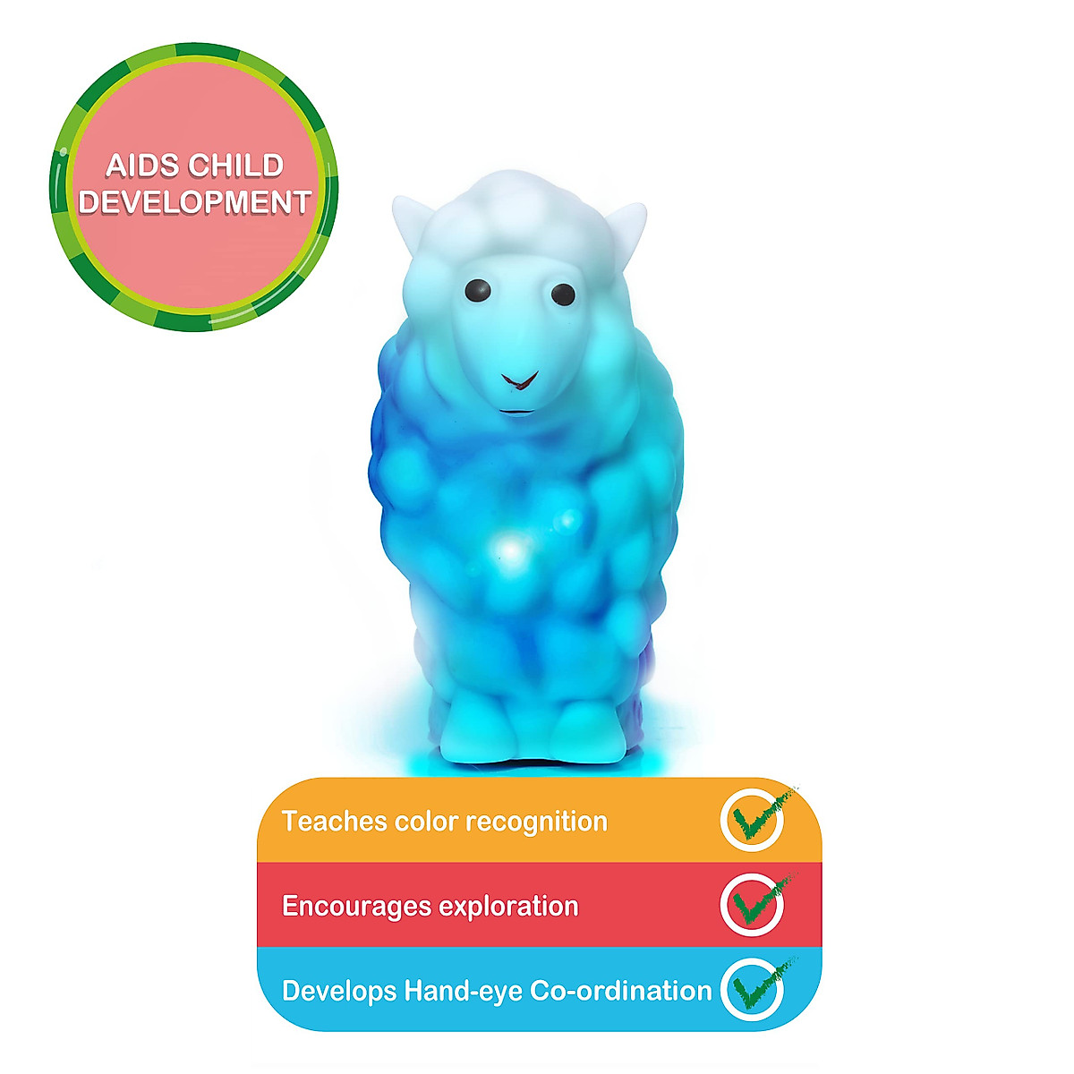WOW! STUFF CoComelon Toys Musical Color Learning Sheep | Changes to Match Colors | Plays Baa Baa Black Sheep Nursery Rhyme | Night Light Sleep Soother Mode | for Girls and Boys | Ages 2+
