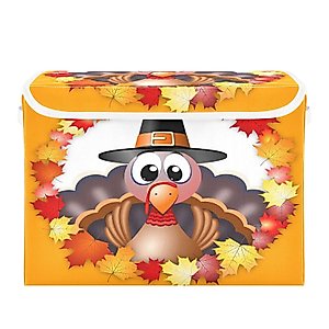 Krafig Thanksgiving Turkey Decorative Storage Box with Lid Large Bins Baskets Collapsible Cube Organizer Foldable Containers for Organizing, Toy, Playroom, Shelf, Closet
