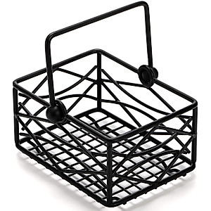 Yarlung 2 Pack Sugar Packet Basket Metal Wire Tea Bag Holder with Removable Stylish Handle, 4.7x3.5x2.5 Inches Coffee Bar Packet Coffee Pod Holder for Coffee Table, Office, Elegant Black