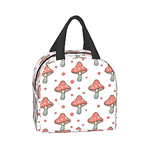 Ucsaxue Retro Cute Mushroom Lunch Bag Small Insulated Lunch Box with Front Pocket Kawaii Lunch Bags for Girls Boys Freezable Bento Box Women Men Lunch Boxes