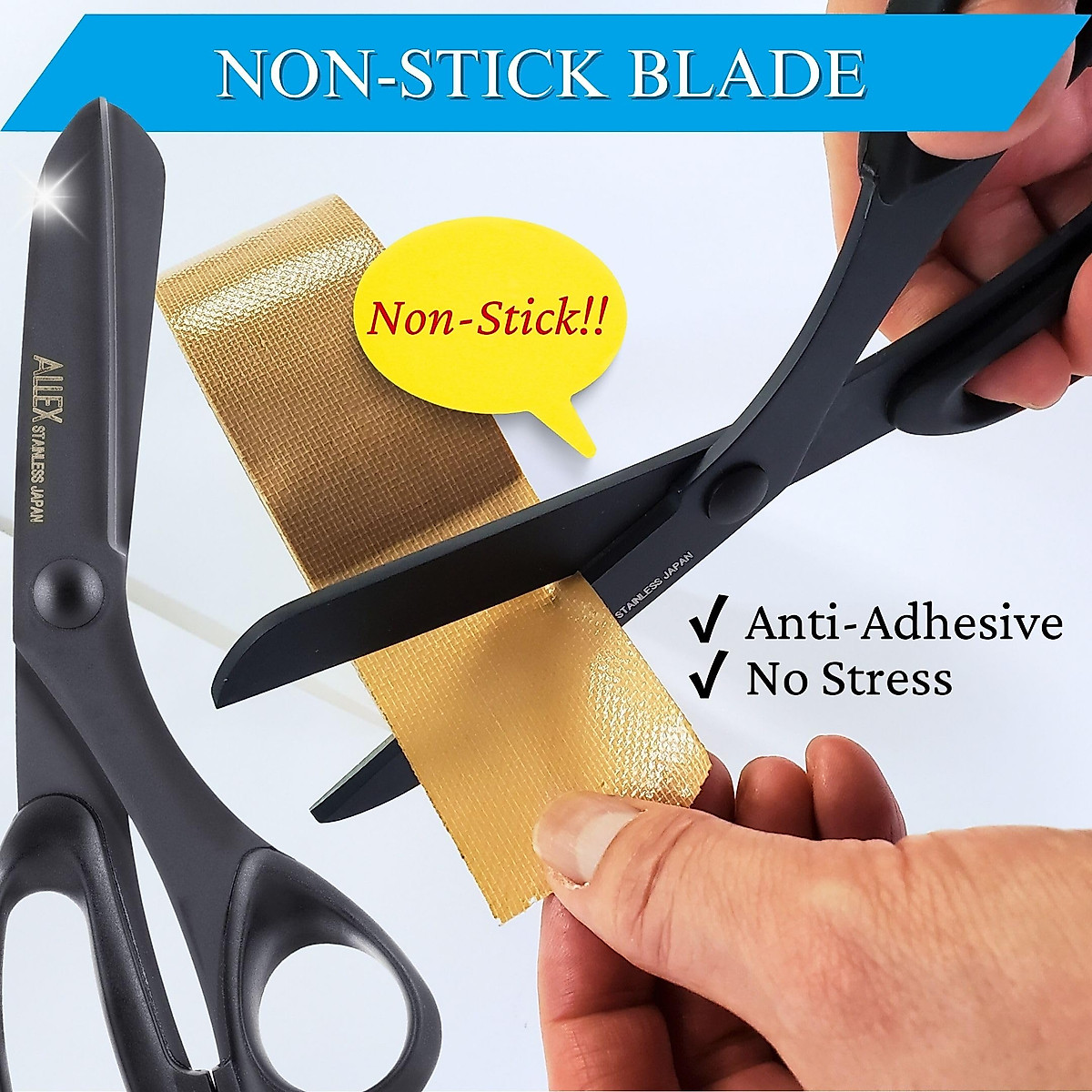 ALLEX Cardboard Scissors Heavy Duty [Non-Stick] 8" Large Craft Scissors, Japanese Stainless Steel Blade, Black, Made in JAPAN