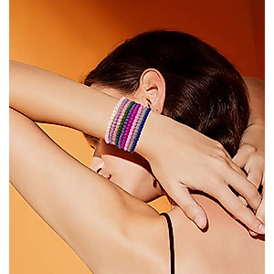 WAINIS 27PCS 4mm Glass Beaded Bracelets for Women Elastic Stretch Round Bead Healing Tiny Bracelet Multicolor Handmade Stackable Beads Bracelet