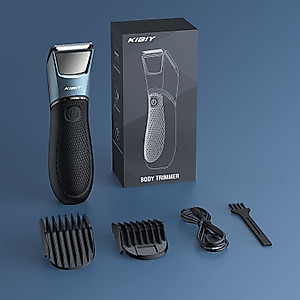 Body Hair Trimmer for Men - Electric Ball Shaver Razor for Pubic Groin Hair Grooming with Built-in LED Light and Mirror, Ceramic Blade, No Pulls, No Cuts, Waterproof Wet/Dry Cordless Use (Blue)