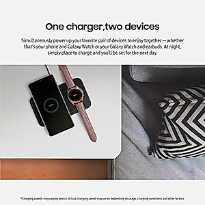 SAMSUNG 9W Wireless Charger Duo w/ USB C Cable, Charge 2 Devices at Once, Cordless Super Fast Charging Pad for Galaxy Phones and Devices, 2021, US Version, Black