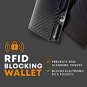 Card Blocr Pop Up Credit Card Wallet, RFID Blocking Credit Card Holder for men, Cool Wallets for Men in Carbon Wallet Design, Compact Card Holder Wallet for Secure Storage (Black PU Carbon Fiber)