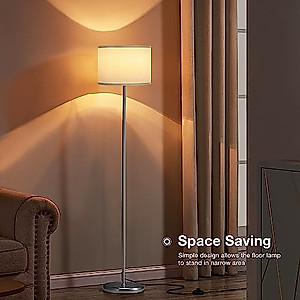 Ambimall Modern Silver Floor Lamp - Tall Lamp for Living Room, Bedroom, Office, Dining Room - Grey Shade (No Bulb)