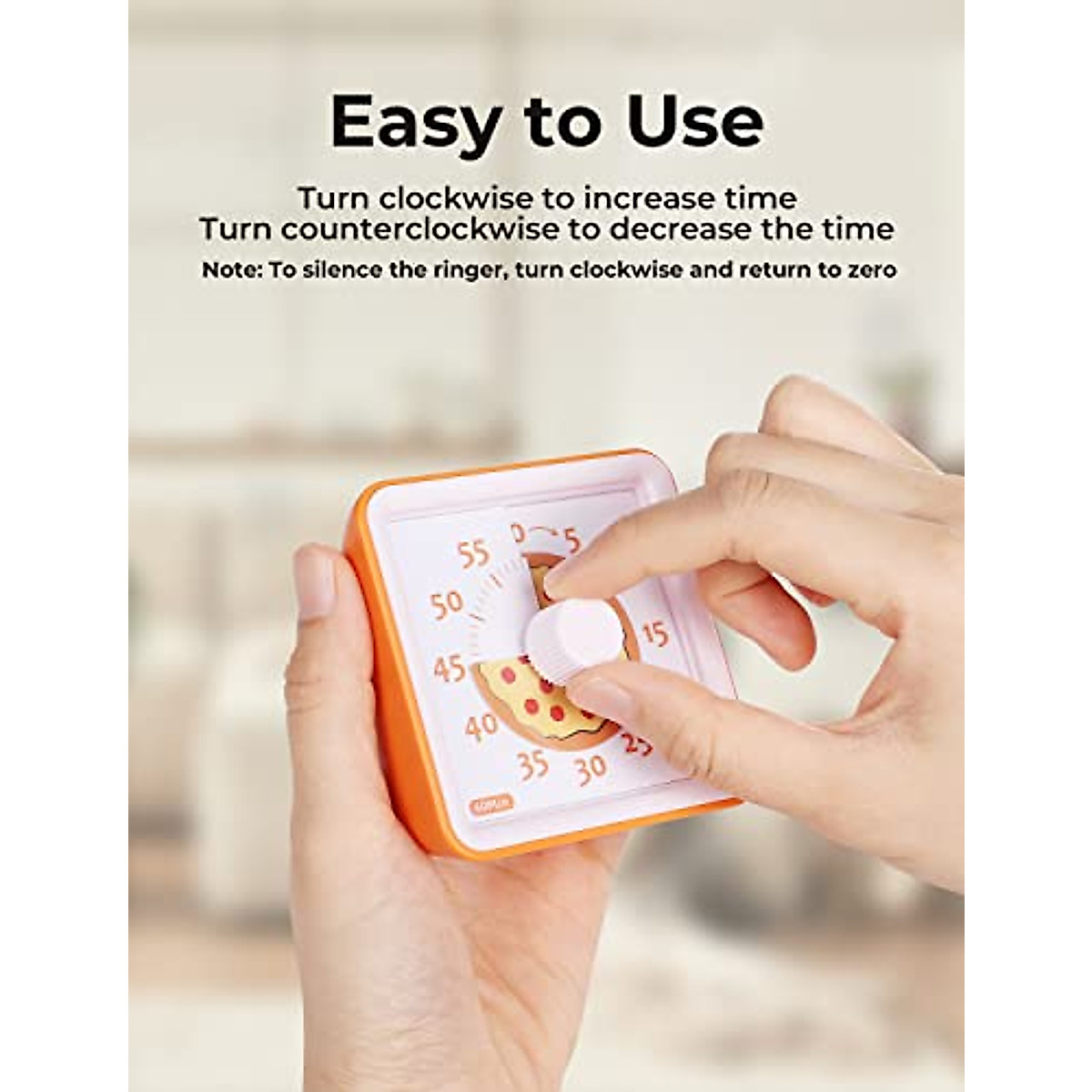LIORQUE 60 Minute Visual Timer for Kids, Visual Countdown Timer for Classroom Office Kitchen with 'Pizza' Pattern Design, Pomodoro Timer with Silent Operation (Batteries Included) - Orange …