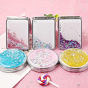 Creative Quicksand Makeup Mirror Double-Sided Portable Compact Mirror Glitter Foldable Fashion Hand Mirror Portable Travel Pocket Makeup Mirror (Round-Gold)