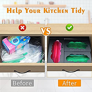 Levvohd 4 Separate Ziplock Bag Storage Organizer, Food Zip lock Bag Storage Organizer for Kitchen Drawer, Compatible with Gallon, Quart, Sandwich & Snack Variety Size Baggie Dispenser (White+Black)
