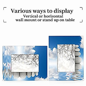 Yzrwebo Japanese Zen 5x7 Picture Frame Gray Stones Orchid Wood Photo Frames High Transparent Horizontal and Vertical Tabletop Display or Wall Mounting for Family Home Gallery Office