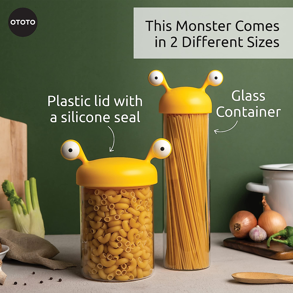 OTOTO Noodle Monster Kitchen Canisters Glass Pantry Storage Containers With Lids, Spaghetti Container Storage, Pasta Containers For Pantry, Airtight Food Storage Containers, Kitchen Gadgets