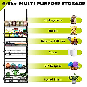 Mefirt Over The Door Pantry Organizer, Wall Mount Spice Rack, 6 Adjustable Baskets and Dual-use (Multi-use) Heavy-Duty Metal Hanging Seasoning Rack-Kitchen Organization,Bathroom,Closet, Cabinet,Cans