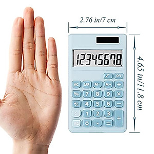 Mini Calculator, Pocket Calculator 8-Digit Solar Battery Office Calculator,Dual Power Desktop Calculators(Blue, Pink)