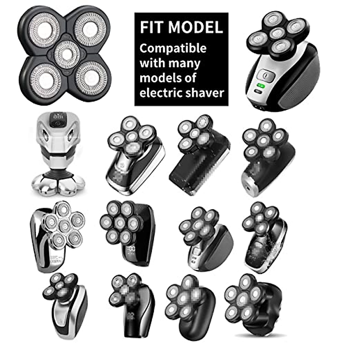 5 Blades Head Shaver Replacement Heads Electric Shaver Head Shaver Universal Replacement Blade Electric Razor Shaver Head for Freedom Grooming Shaver(5D Black)