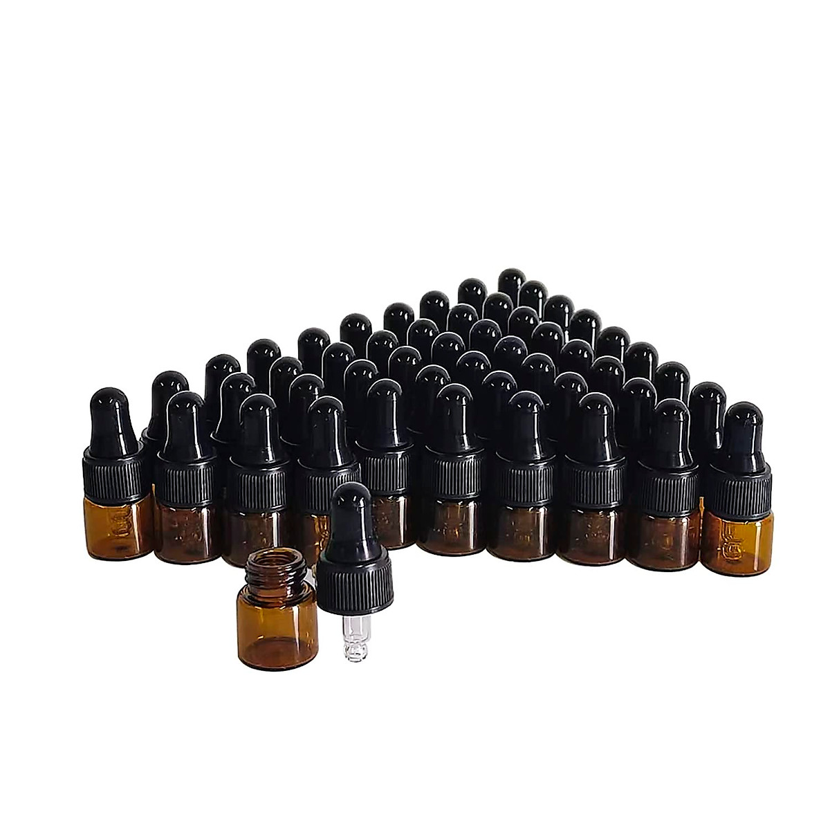 BEGIKET 50 Pack Amber Glass Mini Dropper Bottles,1ML Amber Essential Oil Dropper Bottle for Travel Test Sample Perfume (1ML)