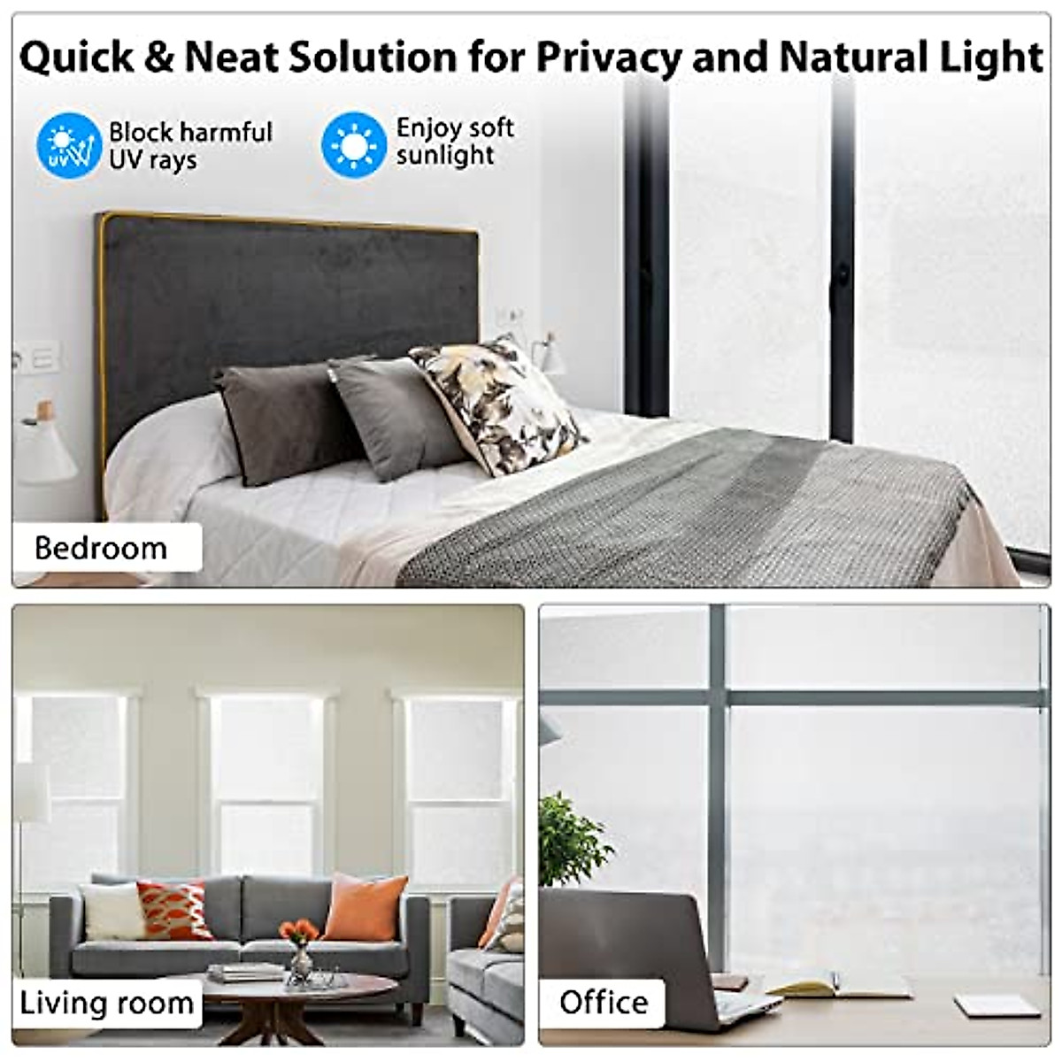 Dovesail Frosted Glass Window Film, Window Privacy Film with 3 Pieces Tools, Removable Static Cling Window Sticker Non-Adhesive Privacy Protection for Home Office,17.5 x 78.7 Inch, Matte Pure