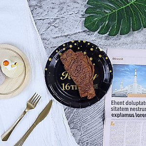 Pandecor Black and Gold Happy FING Birthday party supplies,50PCS Disposable Paper Plates 7 Inch Cake Plates for Adult Funny Birthday Party