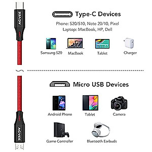 AGVEE 2 Pack 3ft USB-C OTG to Micro USB Cable, Braided Charger Data Sync Cord Charging Wire Adapter for Samsung Galaxy S7 S6, J7, J3, LG, PS4, Kindle, PS4 Xbox Controller, Android Phone, Red