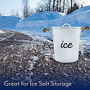 AuldHome Rustic Enamelware Ice Bucket; White Farmhouse Style Insulated Ice Server