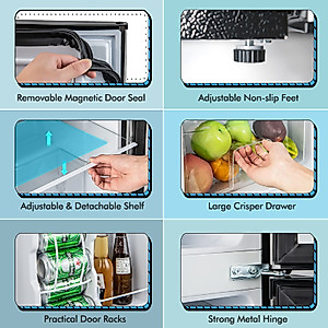 PETSITE Compact Refrigerator, 3.2 Cu.Ft. Stainless Steel Mini Fridge with 5 Temperature Settings, Reversible Door, Unit 2-Door Small Freezer Cooler for Dorm, Office, Apartment