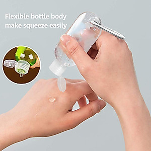 Linkidea 1.69oz Empty Hand Soap Bottles, Portable Travel Plastic Bottles, Fine Mist Spray Bottle, Reusable Squeezable Leak Proof Toiletries Container with Keychain & Stretchable Lanyard (4 Pack)