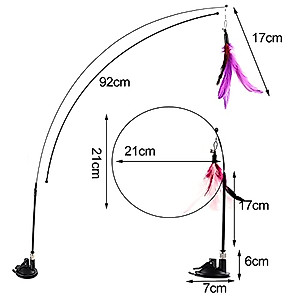 Cat Feather Toys Interactive Cats - Dorakitten Cat Powerful Suction Cup Handheld Teaser Wand Toy and 5PCS Replacement Feather with Bell for Kitty Kitten Scratching Exercise Indoor