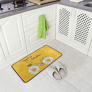 susiyo Kitchen Mat Sunflower Daisy Bicycle Kitchen Rug Mat Anti-Fatigue Comfort Floor Mat Non Slip Oil Stain Resistant Easy to Clean Kitchen Rug Bath Rug Carpet for Indoor Outdoor Doormat