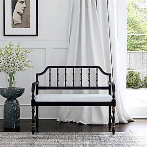 BOWERY HILL Transitional Cafe Noir Wood Upholstered Bench in Black