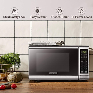 BLACK+DECKER EM720CB7 Digital Microwave Oven with Turntable Push-Button Door, Child Safety Lock, 700W, Stainless Steel, 0.7 Cu.ft