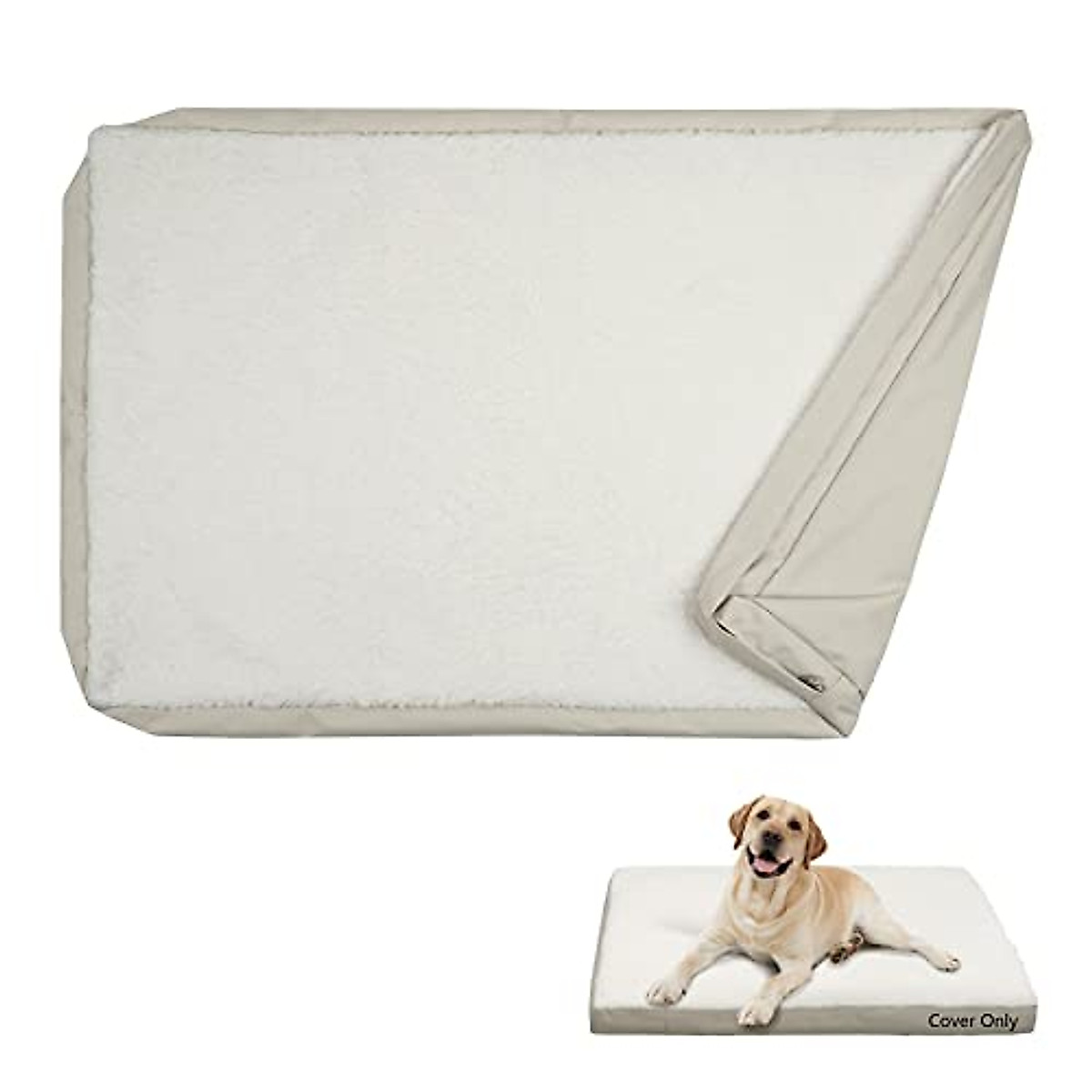 Explore Land Waterproof Dog Bed Cover Machine Washable Sherpa Fleece Dog Bed Replacement Cover, 30Lx20Wx3.5H inch, Beige